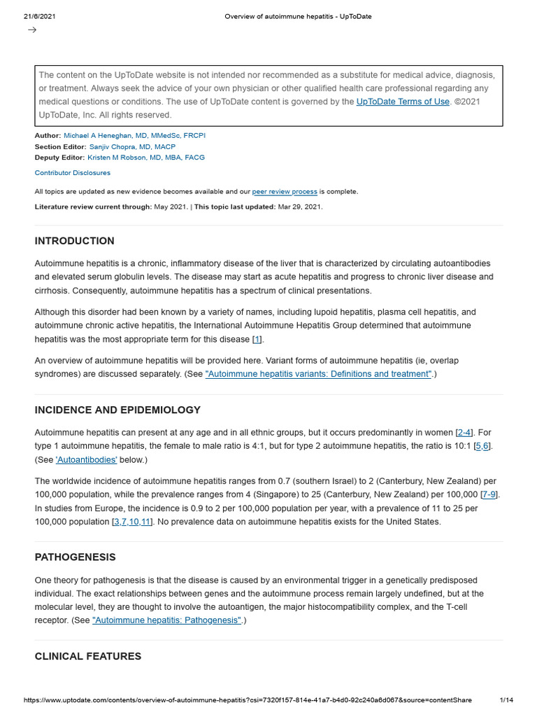 Overview of Autoimmune Hepatitis - UpToDate | PDF