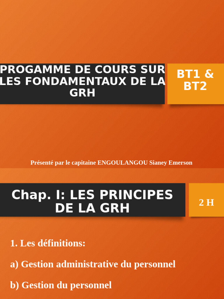 Programme de Cours Sur Les Fondamentaux de La GRH | PDF