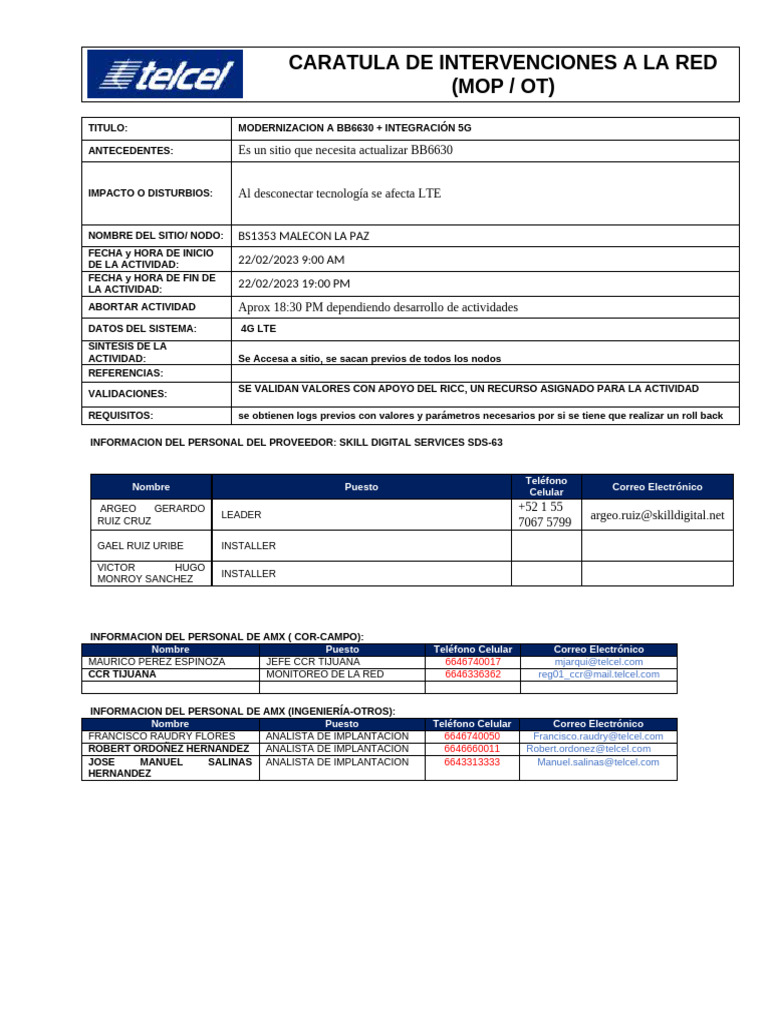 Caratula de Intervenciones Modernizacion Sitio BS1353 Malecon La Paz | PDF