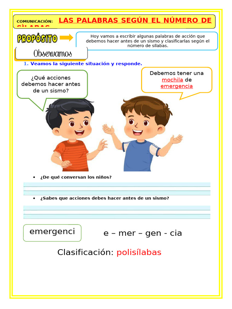 U5 s2 Ficha d3 Com Las Palabras Segun El Numero de Silabas | PDF