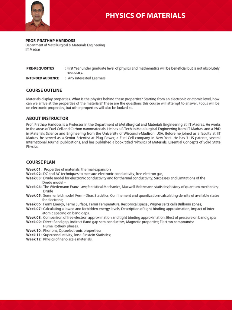 Physics of Materials: Course Outline | PDF