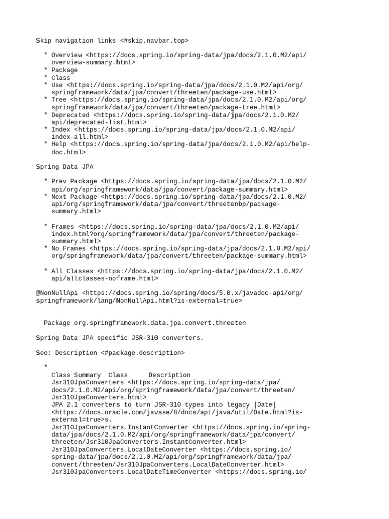 Org - Springframework.data - Jpa.convert - Threeten (Spring Data JPA 2.1.0.M2 API) | PDF