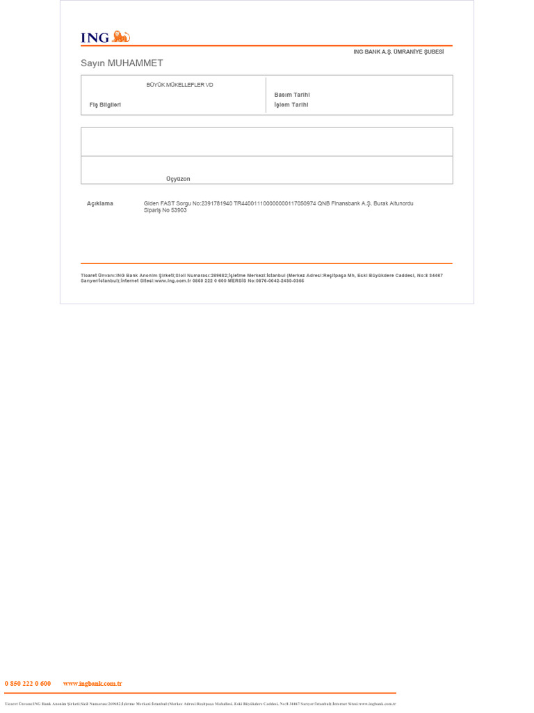 Dekont - ING - 12.10.2023 Tarihli Hesaba EFT | PDF