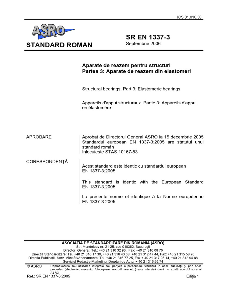 SR EN 1337-3-2005 Aparate de Reazem PTR Structuri - Partea 3 Aparate de Rea Din Elastomeri | PDF