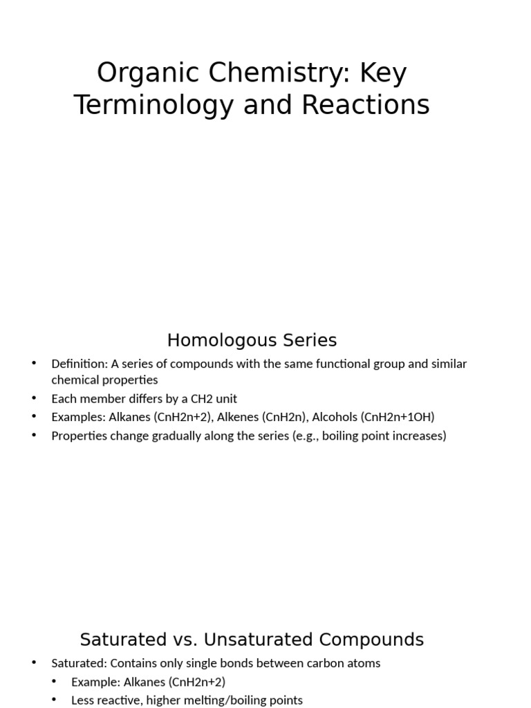 Organic Chemistry Key Terminology and Reactions | PDF