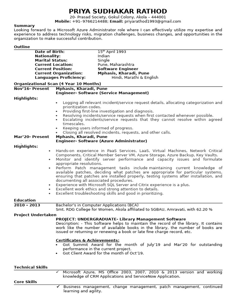 Resume - Priya Rathod - Azure Administrator | PDF