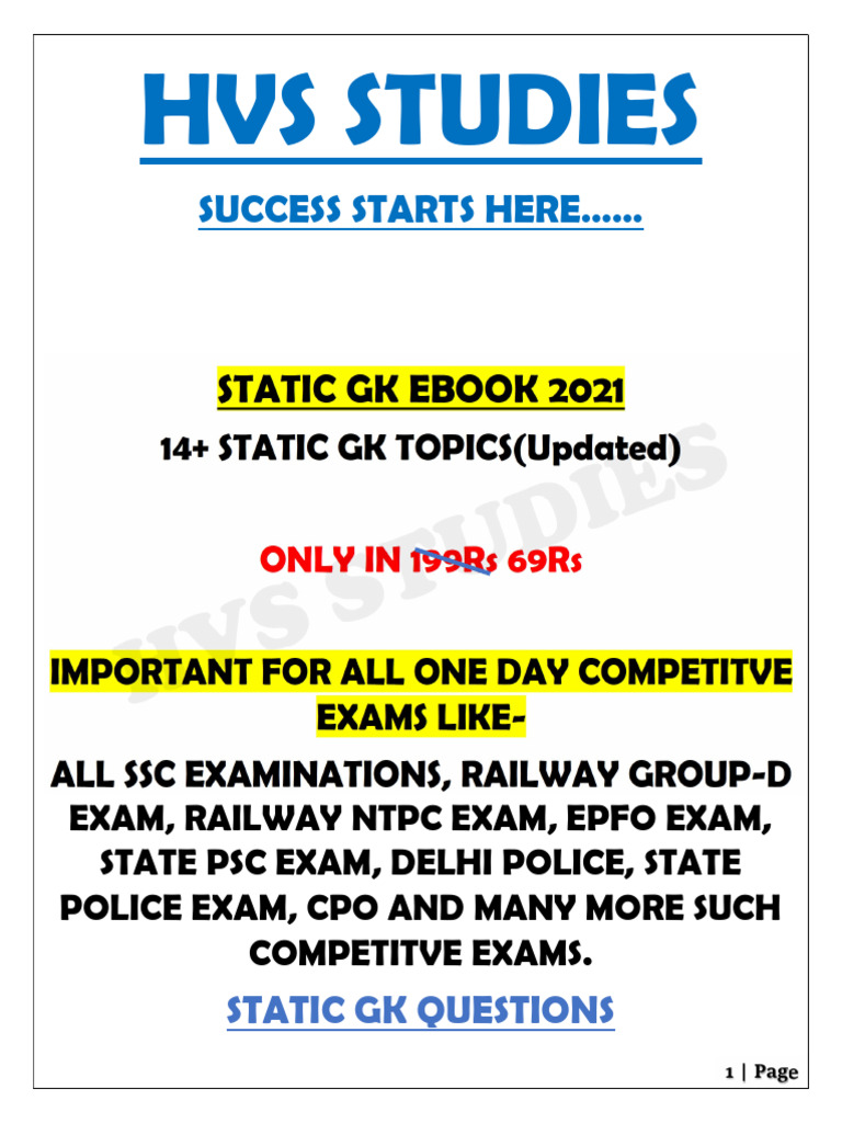 Static GK Topic Ebook 2021 | PDF