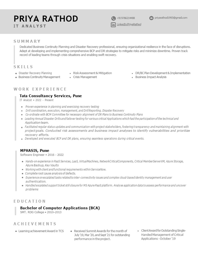 Priya-Rathod 7yrs Exp BCP DR Analyst | PDF
