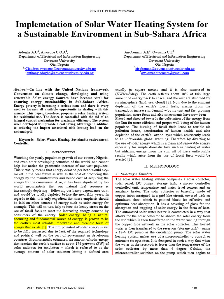 Implemetation of Solar Water Heating System | PDF