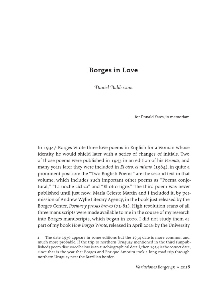 Daniel Balderston, Borges in Love - Variaciones Borges 45 2018 | PDF