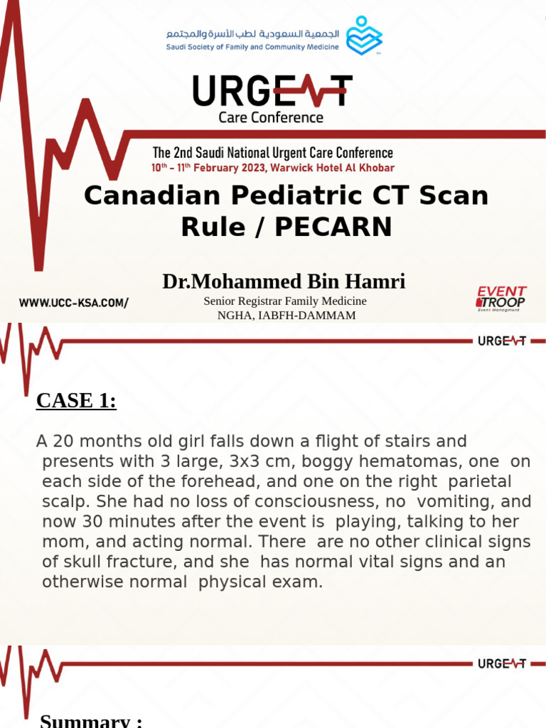 DR - Bin Hamri's Presentation, Canadian Pediatric CT Scan Rule, After ...