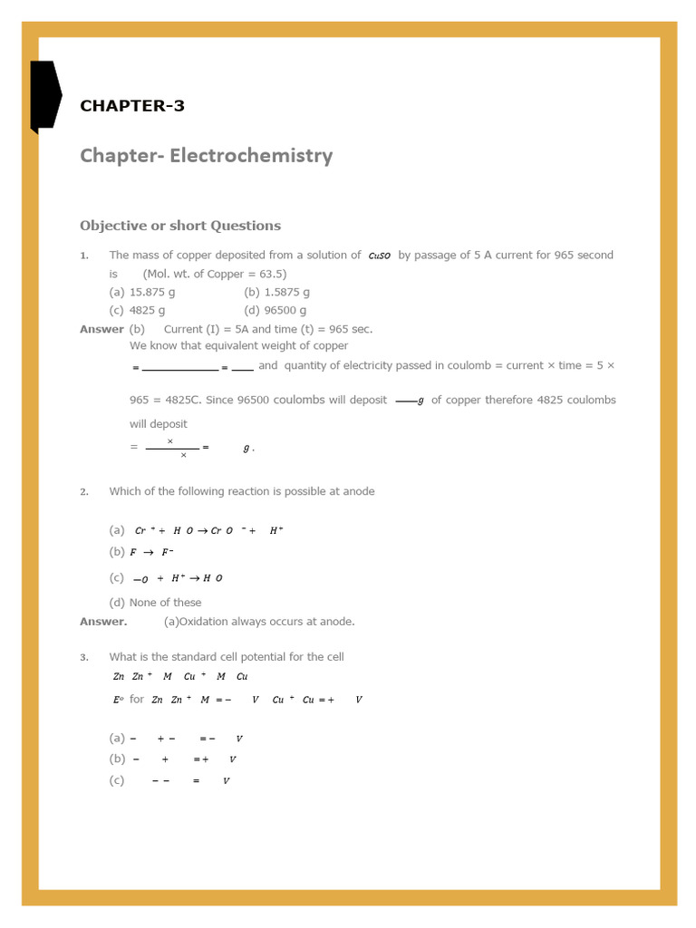 Electrochemistry Board Questions | PDF