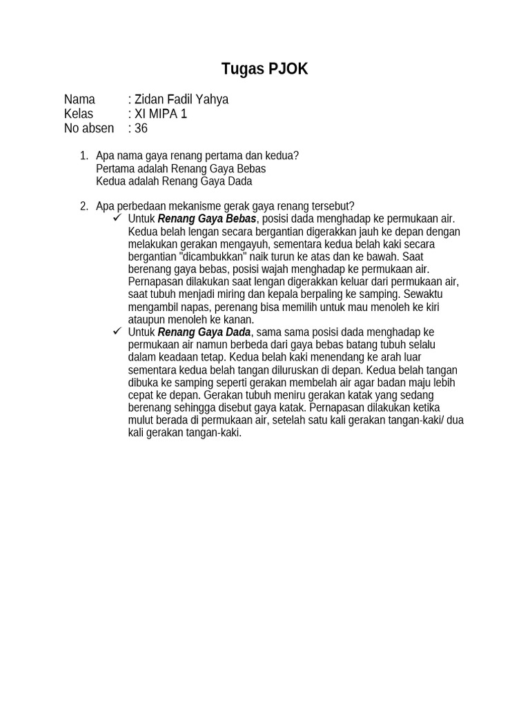 Muhammad Luthfi Ardien (25) XI MIPA 1 - Tugas PJOK Gaya Renang | PDF