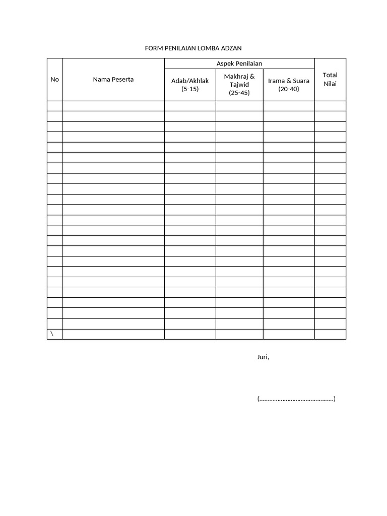 Form Penilaian Lomba | PDF