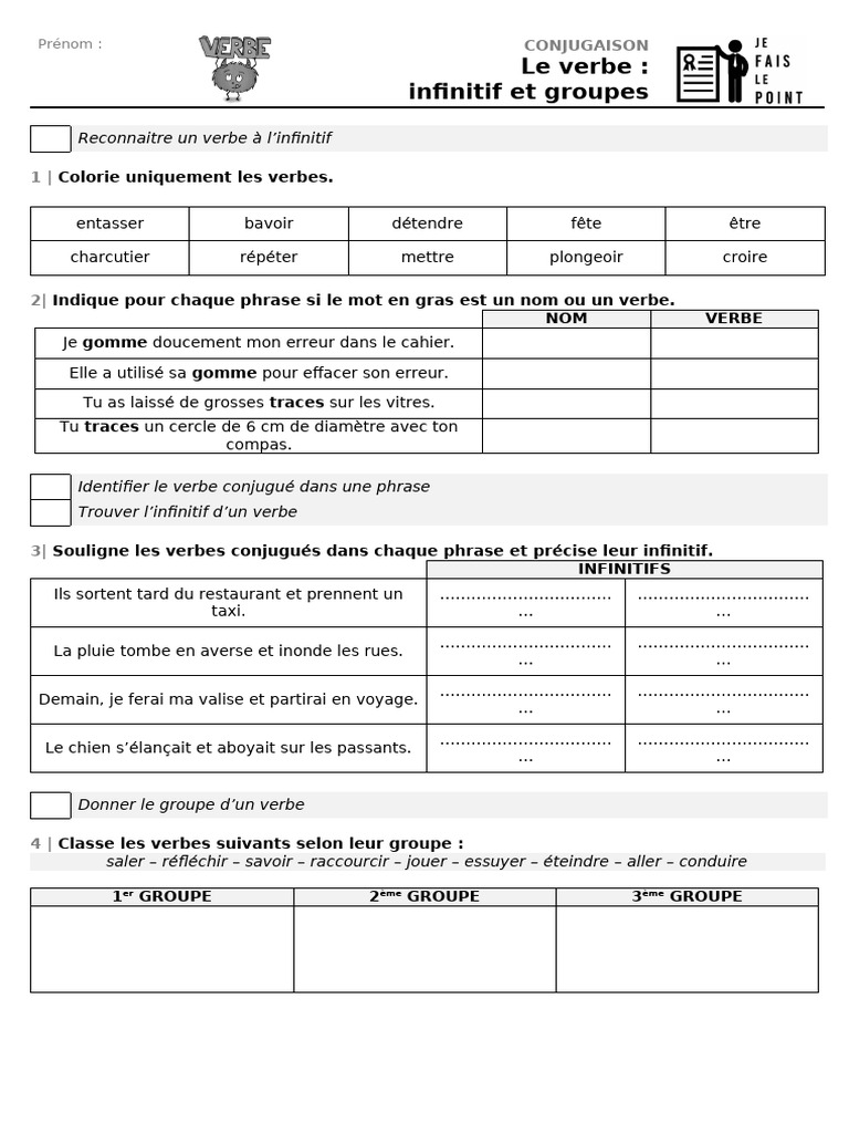 C1 - Le Verbe Infinitif Et Groupes - Je Fais Le Point | PDF