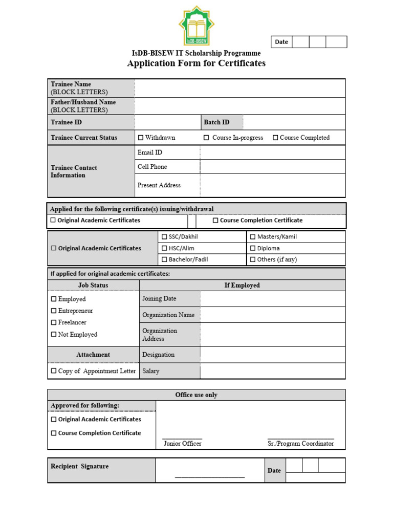 Certificate Withdrawal Application Form | PDF