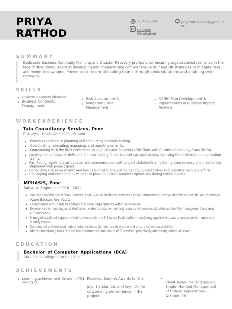 Priya-Rathod 7yrs Exp BCP DR Analyst | PDF