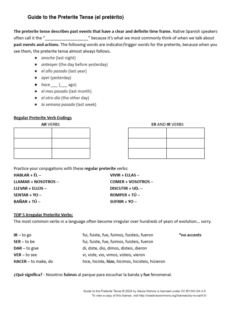 Guide To The Preterite Tense (El Pretérito) | PDF