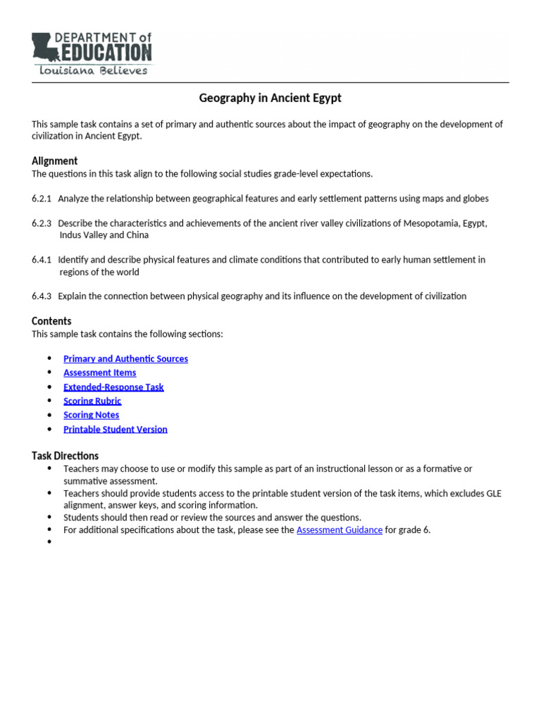 Task Social Studies Grade 6 Ancient Egypt | PDF