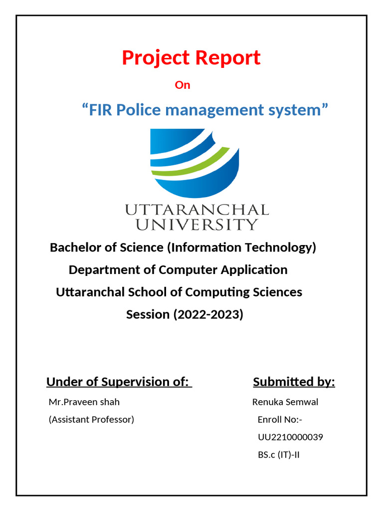 FIR Police Management System Report | PDF | Computer Programming | Business