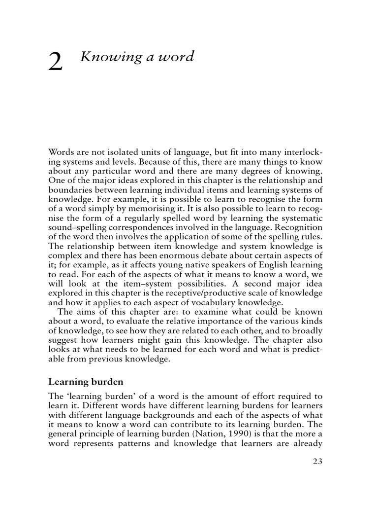 Knowing A Word | PDF