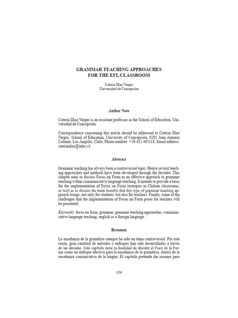 Grammar Teaching Approaches For The EFL Classroom | PDF