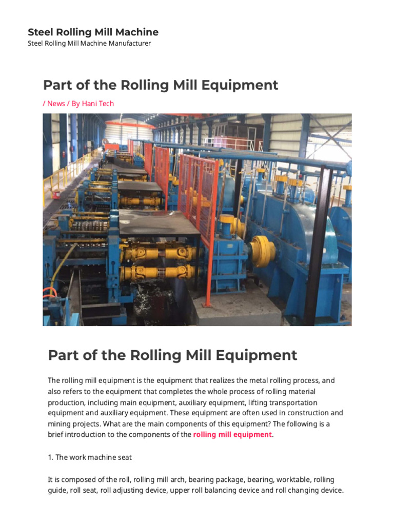 Part of The Rolling Mill Equipment - Steel Rolling Mill Machine | PDF