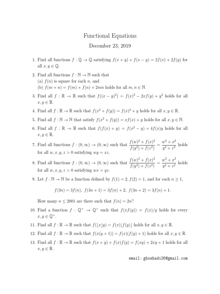 Functional Equations: December 23, 2019 | PDF