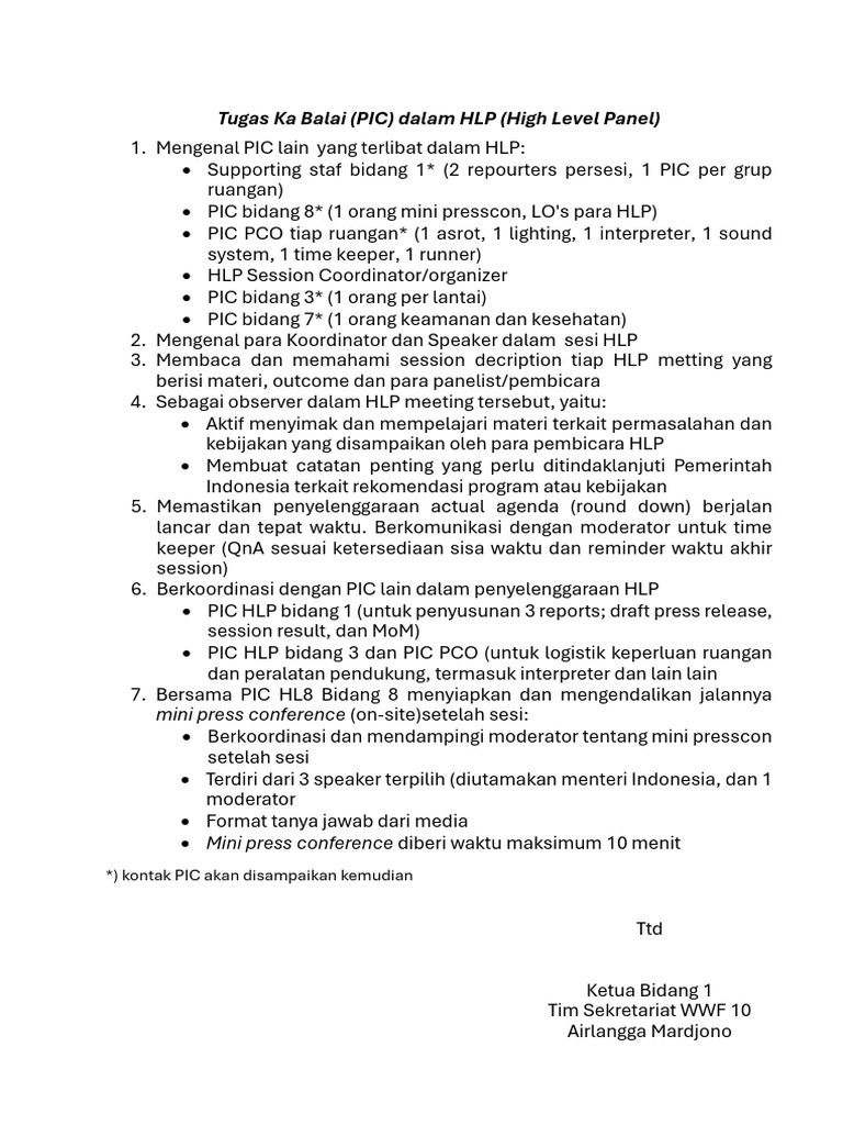 Guideline PIC HLP WWF10 (Kabalai) | PDF