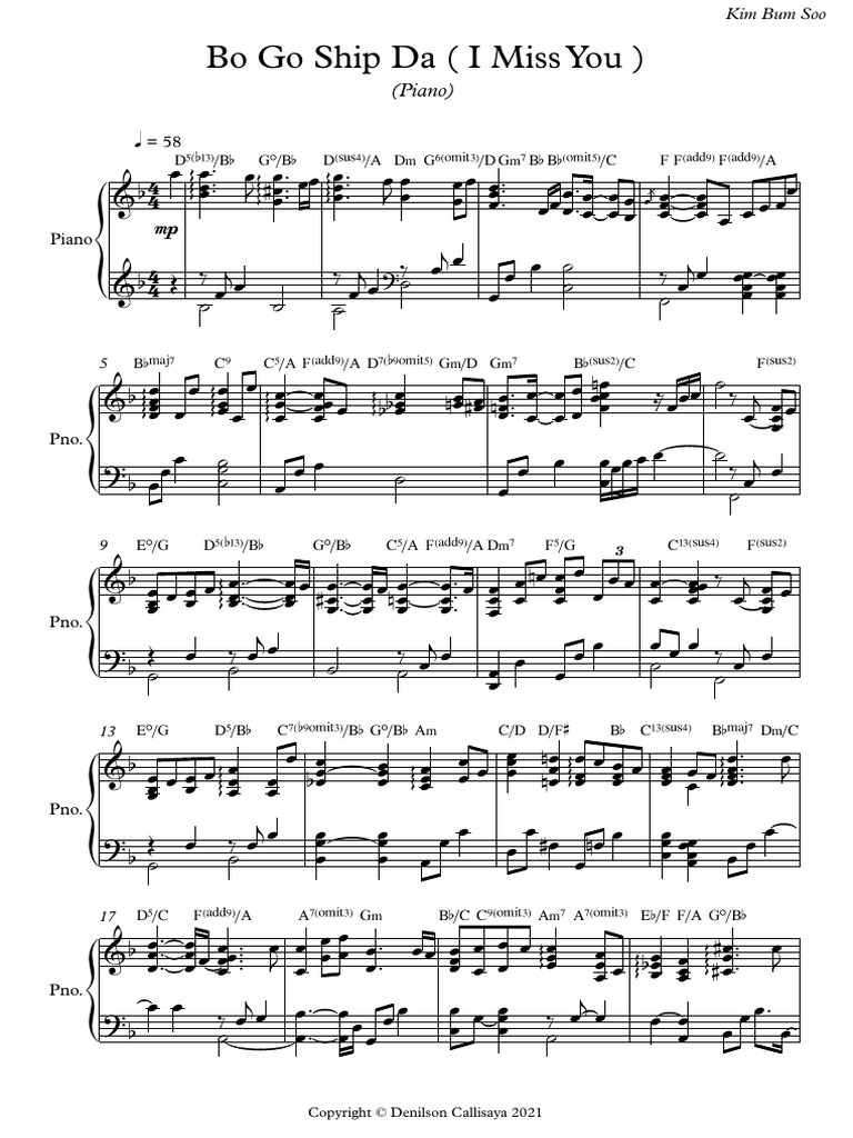 Bo Go Ship Da (I Miss You) - Partitura Completa | PDF