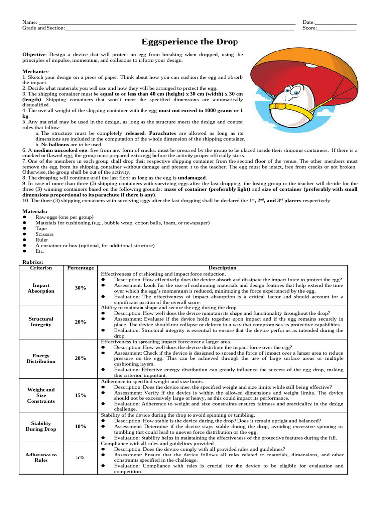 Egg Drop Worksheet | PDF