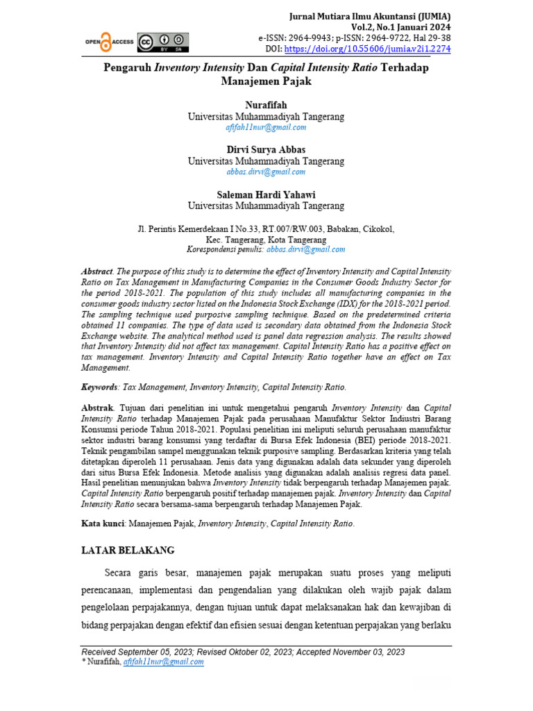 SINTA 5 - 2024 - Pengaruh Inventory Intensity Dan Capital Intensity Ratio Terhadap Manajemen ...