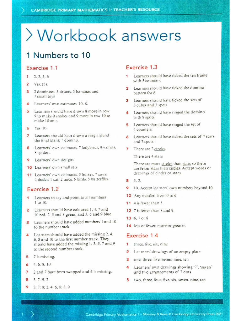 Maths 1 WB Ans | PDF