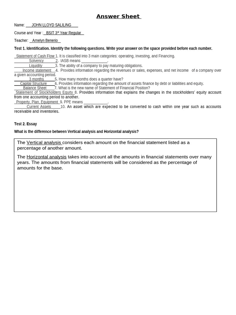 Answer Sheet 1 | PDF