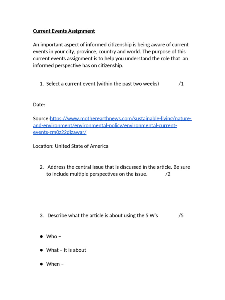 Current Event Assignment | PDF