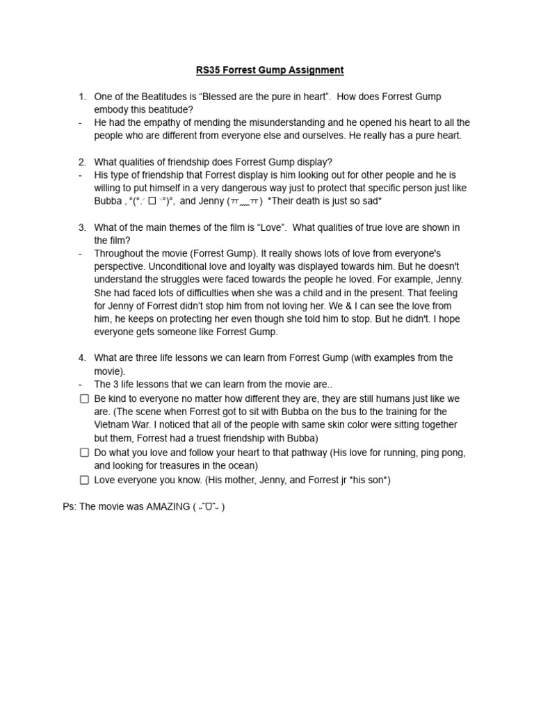 Forrest Gump Assignment - Eilad Cantuba | PDF
