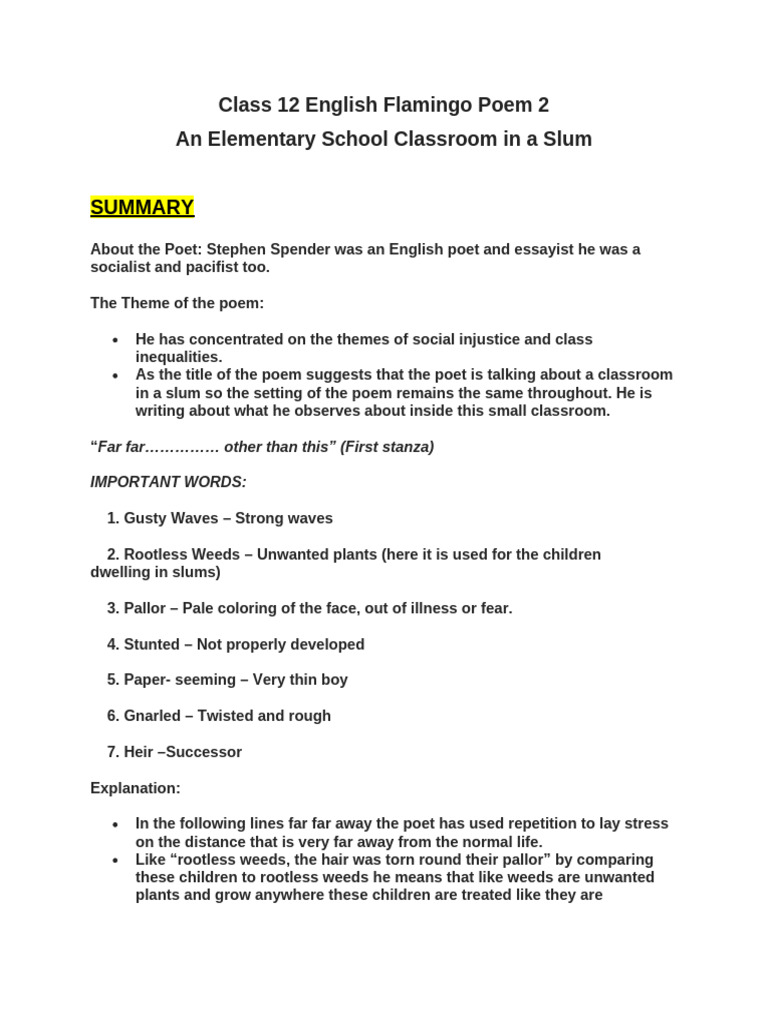 Class 12 English Po Ch2 Consolidated Study Material | PDF