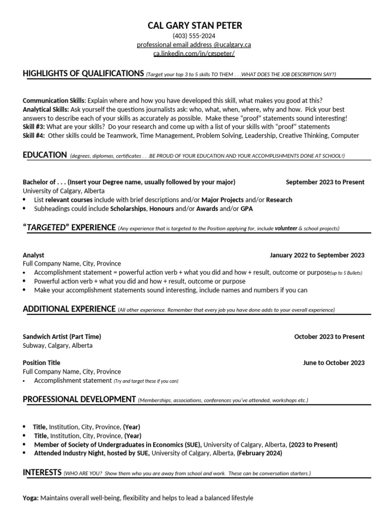 Cal Gary Stan Peter Resume Template | PDF