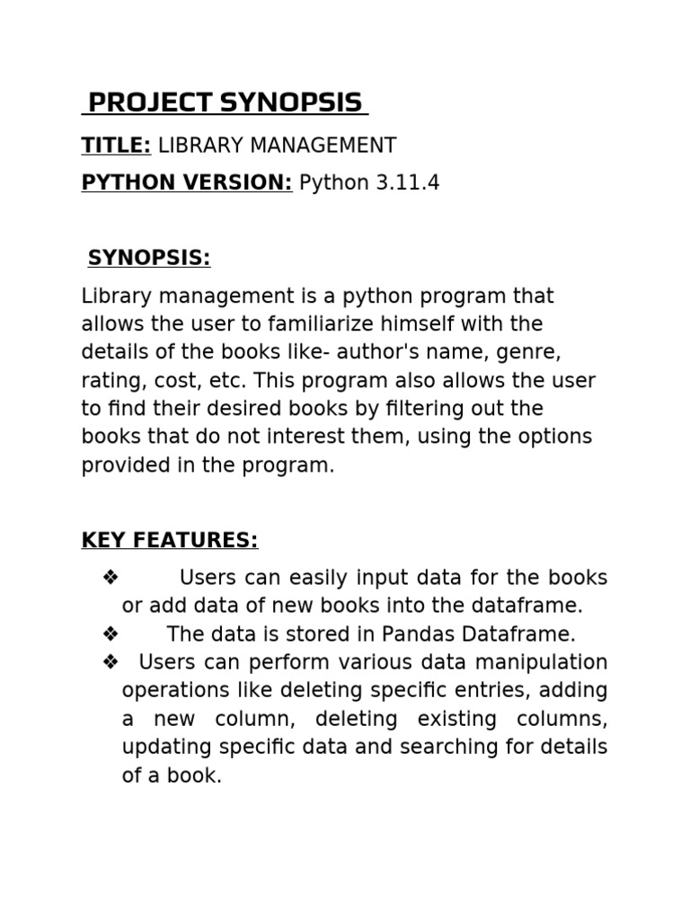 Project Synopsis | PDF