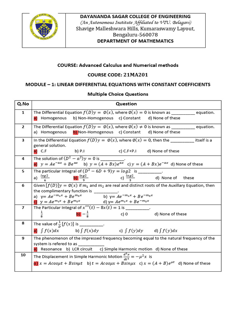 MCQ-All Modules Maths | PDF