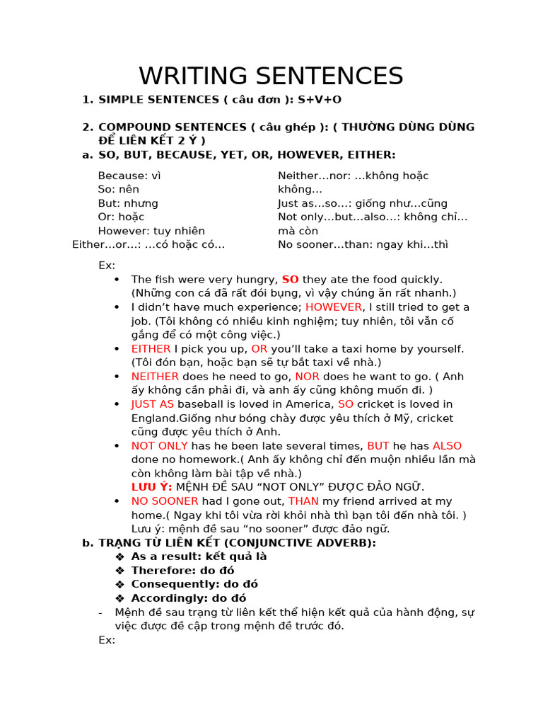 Writing Sentences (Simple, Compound, Complex) | PDF