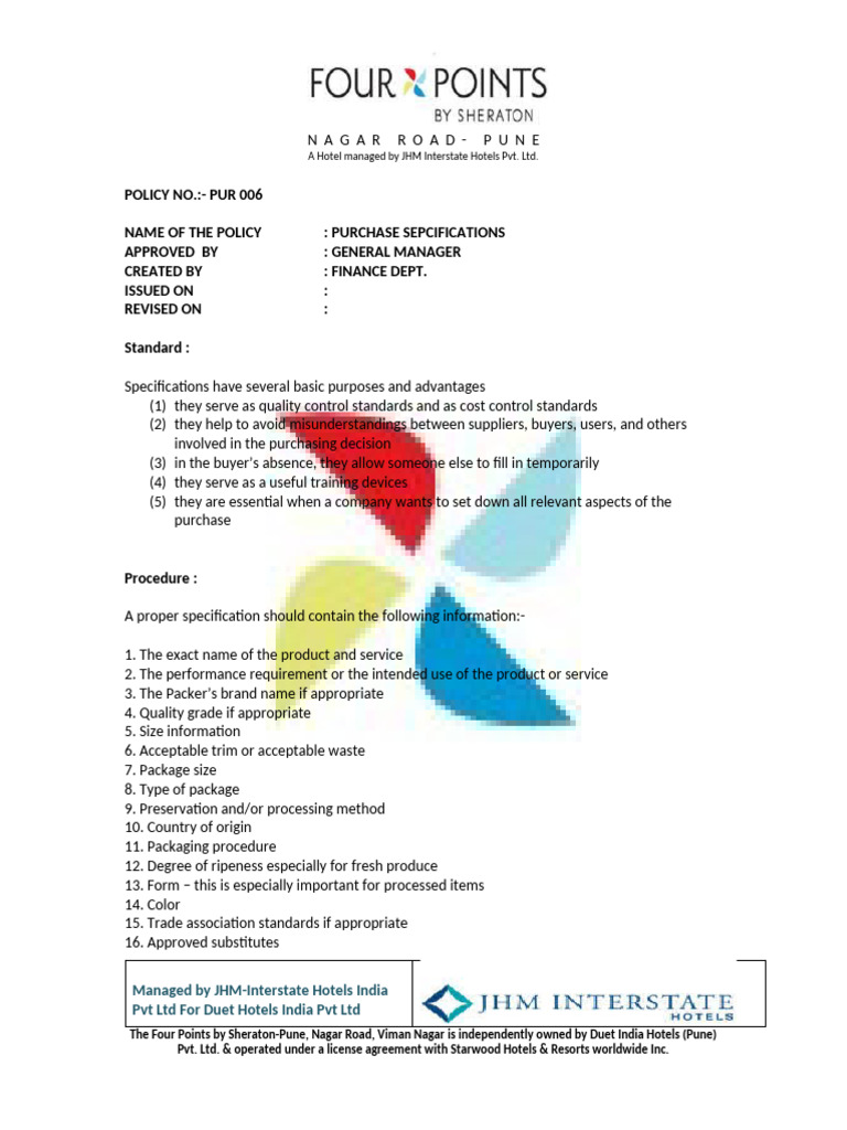 Pur 6 SOP Purchase Specifications | PDF