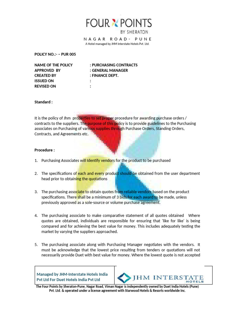 Pur 5 SOP - Purchase - Purchasing Contracts | PDF