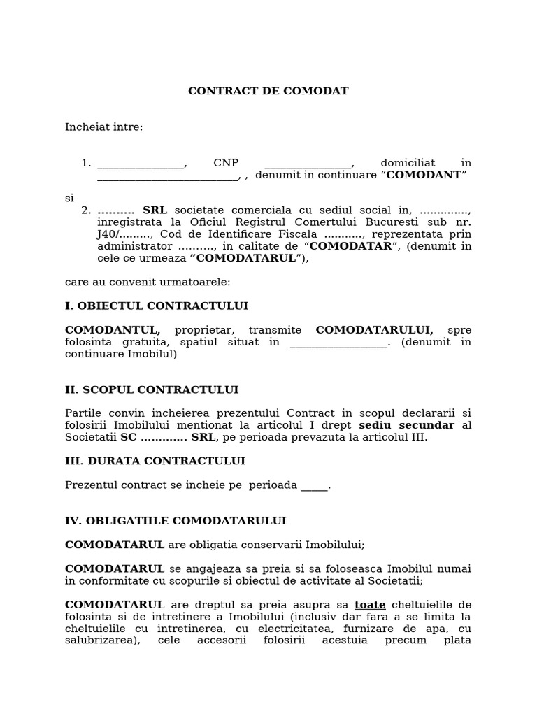 Template - Contract Comodat | PDF