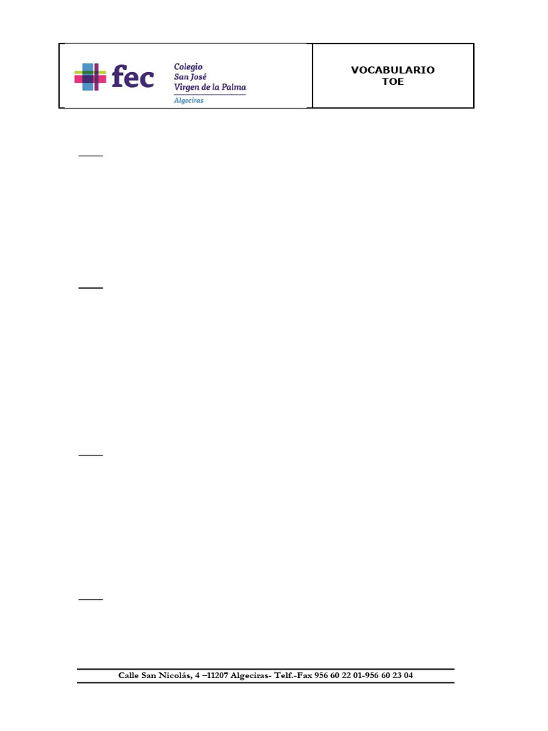 Vocabulario Toe | PDF