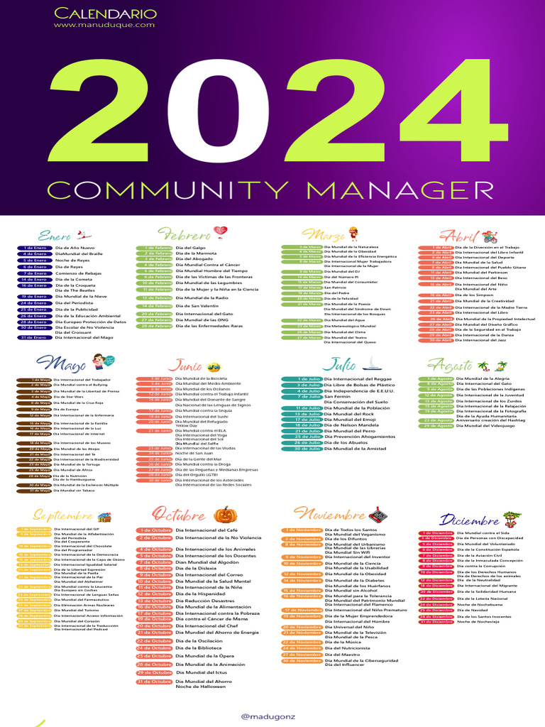 Calendario Community Manager Social Media 2024 Act | PDF