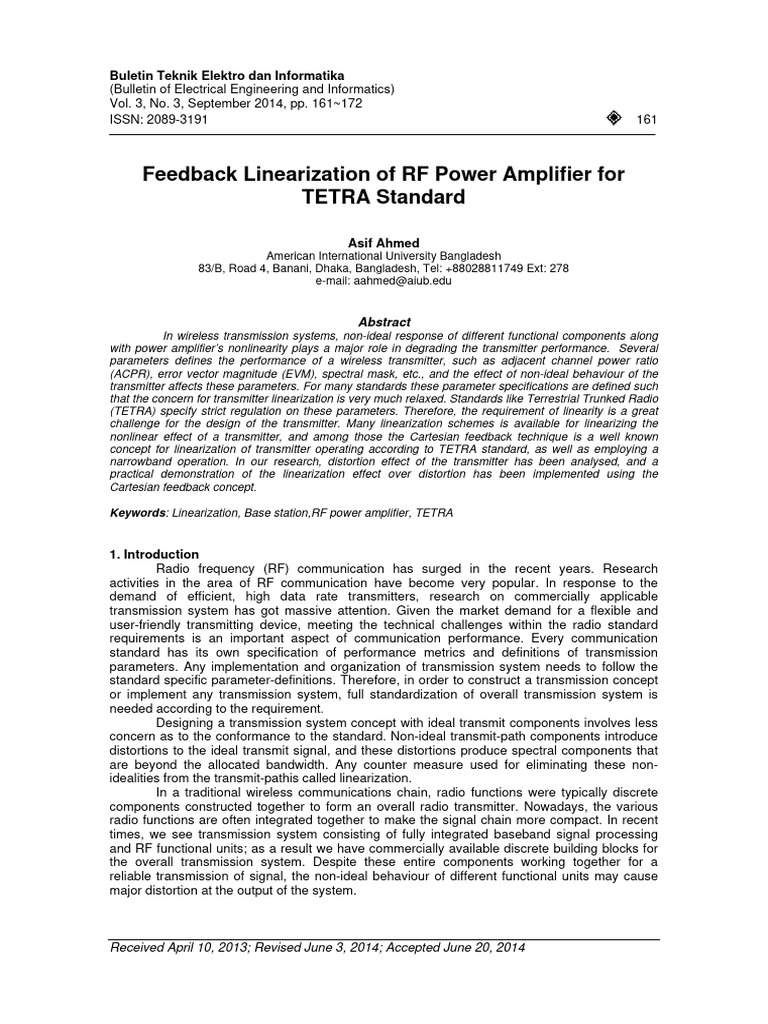 Feedback Linearization Of Rf Power Amplifer Pdf