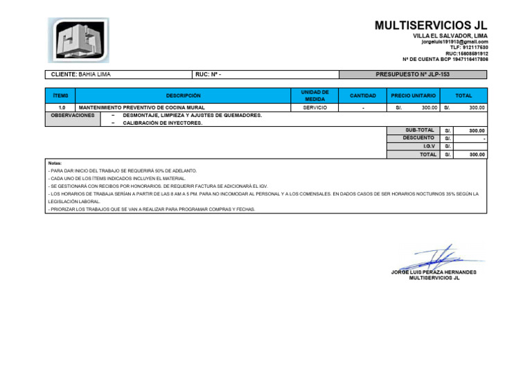 Multiservicios JL - Presupuesto 153 | PDF