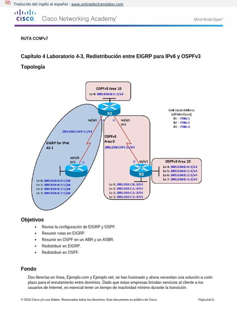 TAREA-EN-CLASE-ROUTE - Lab4-3 - Redistribution - EIGRP - For - IPv6 - and - OSPFv3 - Student ...