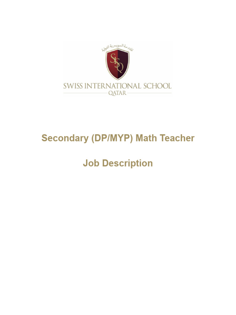 Job Description - Secondary Maths Teacher | PDF | Teachers | Schools